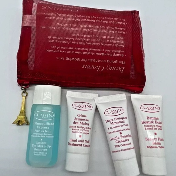 Clarins | Skincare | Clarins Skincare Travel Set With Red Pouch | Poshmark